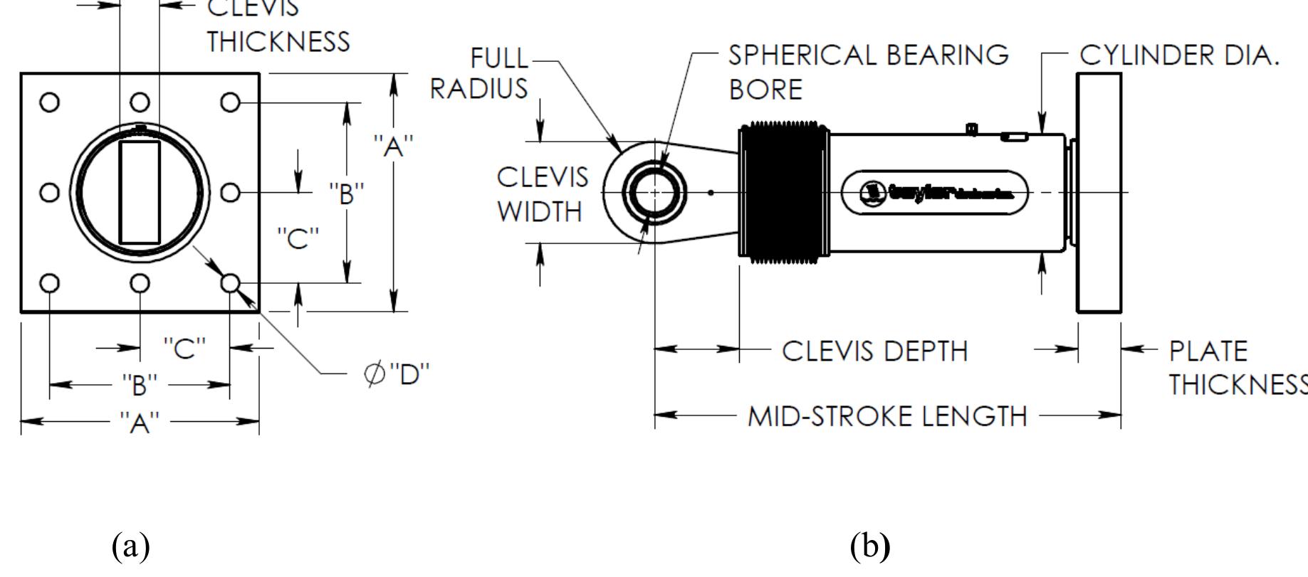 1 — fluid viscous damper detail and dimensions; (a) front