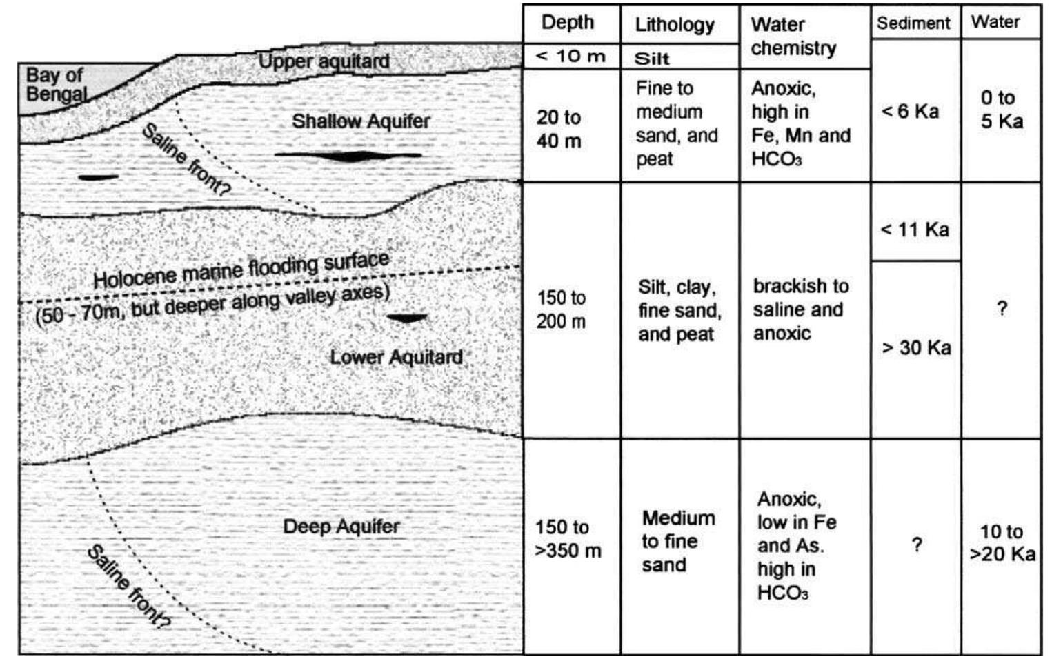 Schematic of aquifer stratigraphy in the coastal zone of