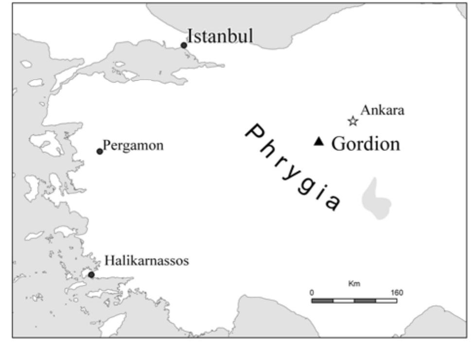 Map of phrygia. the ancient phrygians, whose capital was at