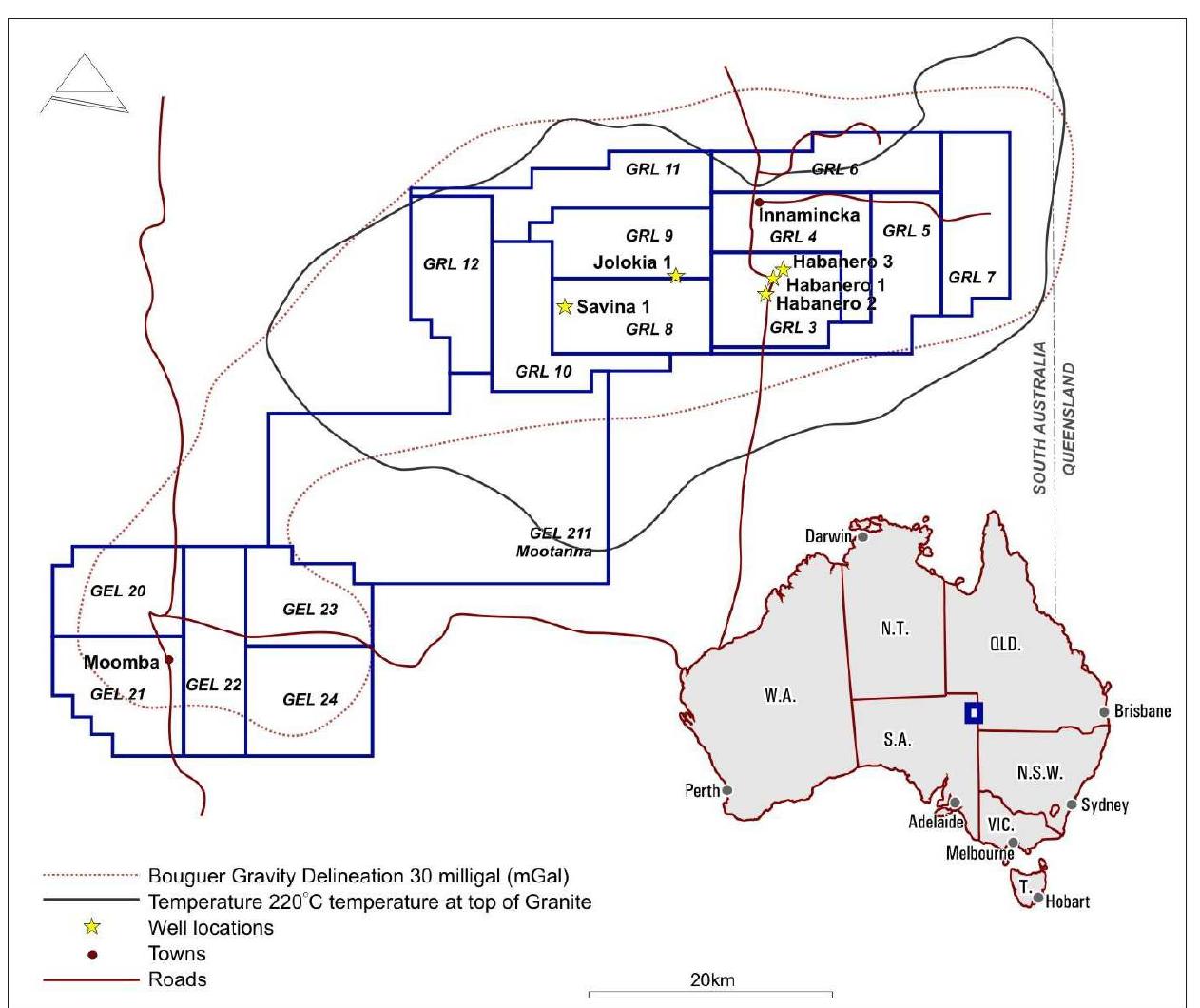 Site location map showing innamincka and moomba townships