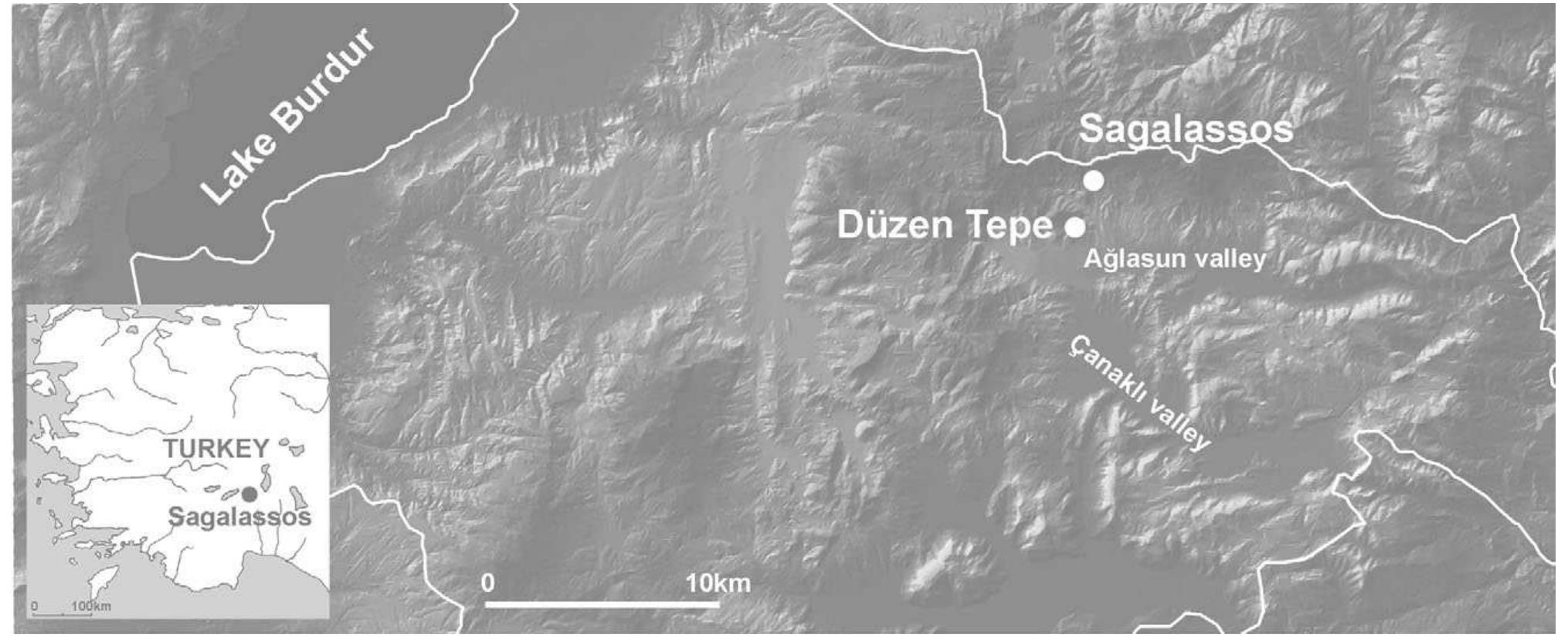 Map showing the locations of diizen tepe and sagalassos,