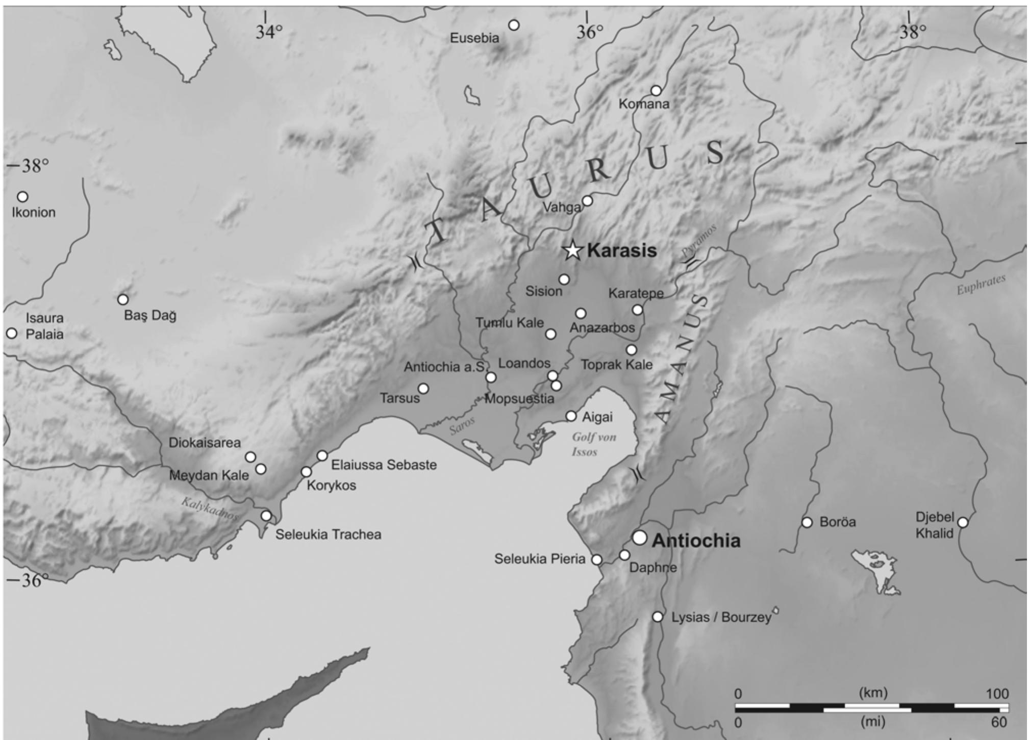 Map of cilicia with location of mount karasis and other