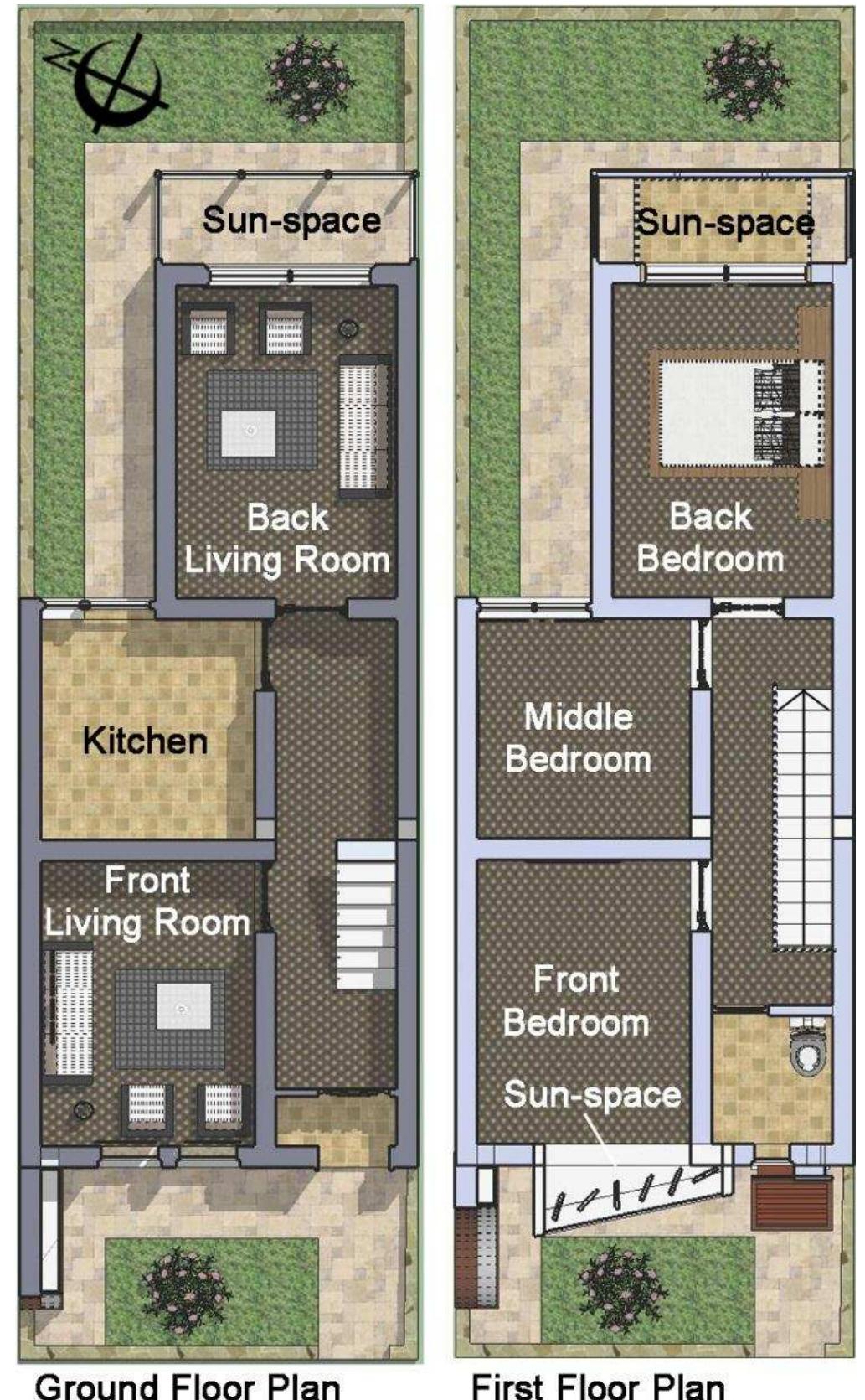 Ground floor plan and first floor plan of the new design