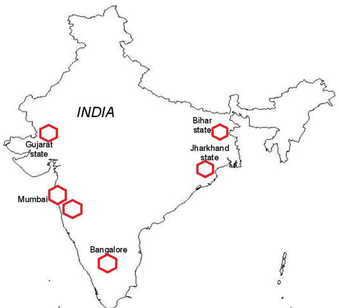 Map of india with the locations of the urban slums (in