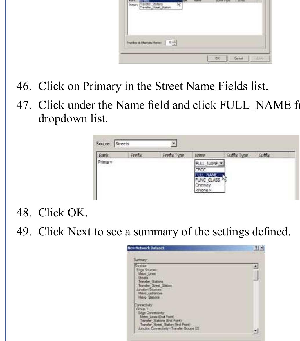 50. click finish to create the new network dataset. 51.