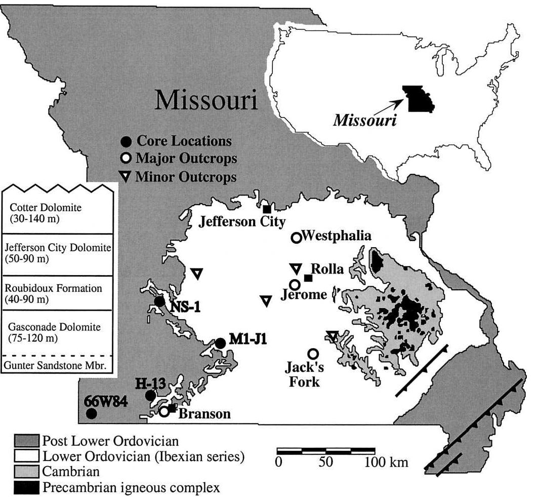Fic. 1.—generalized geologic map of missouri with locations