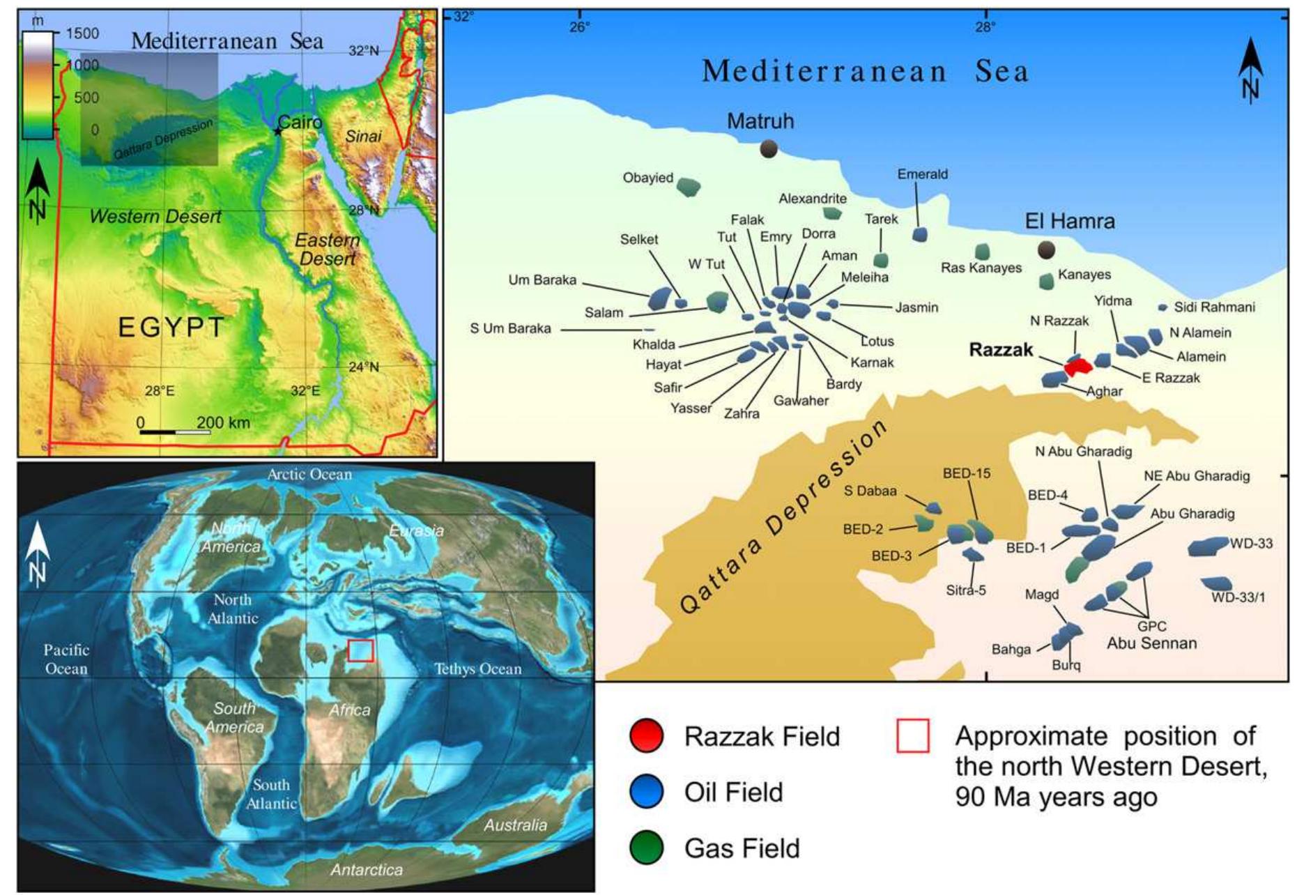 Composite location map showing: a-the position of the razzak
