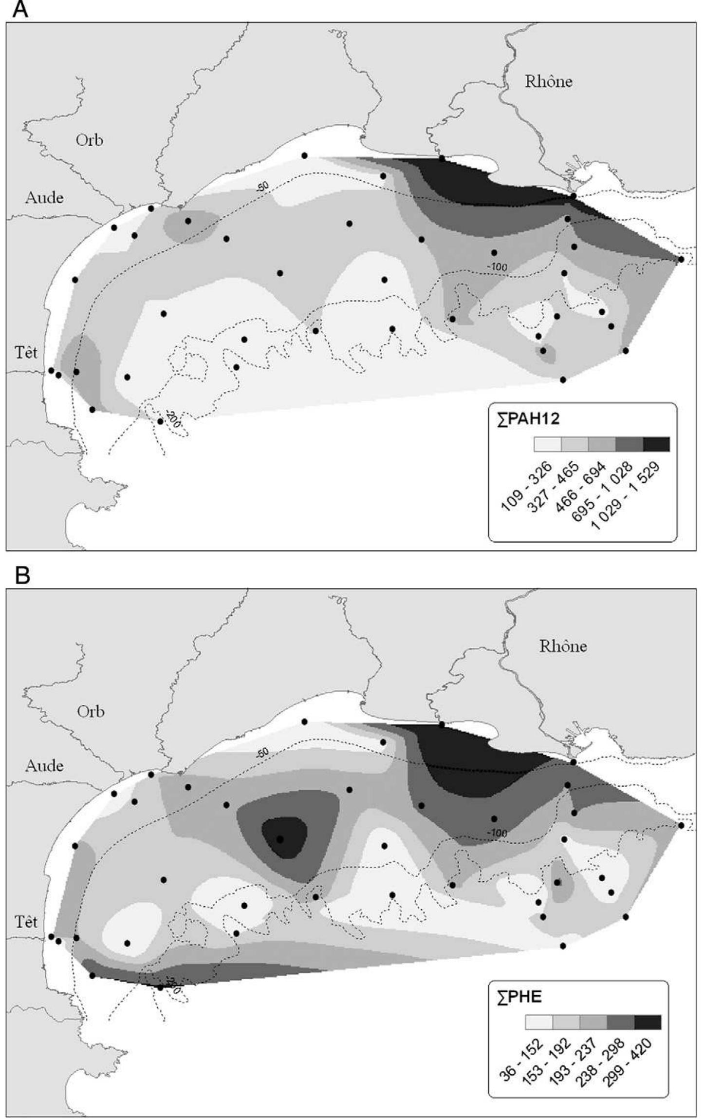 Spatial contour maps of the concentrations of )~ pah; (a)