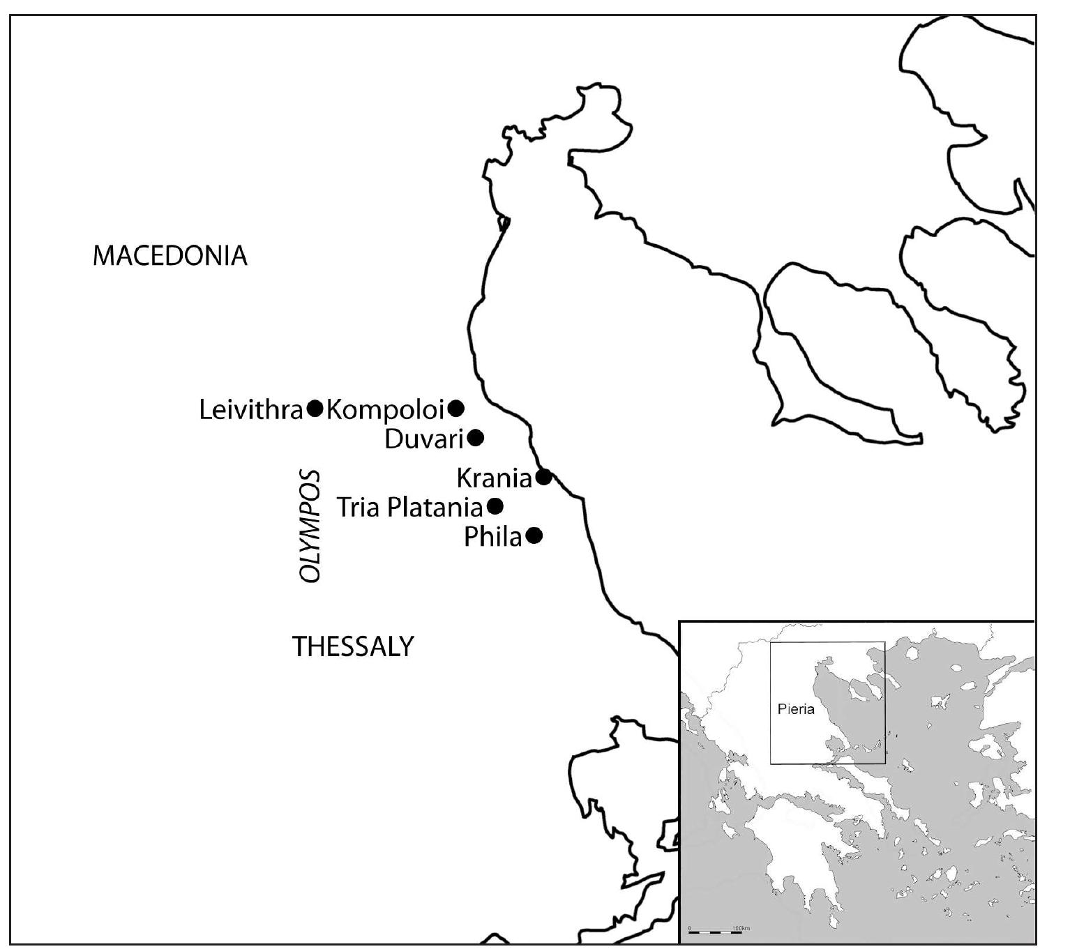 Map of greece showing the area of pieria with the location