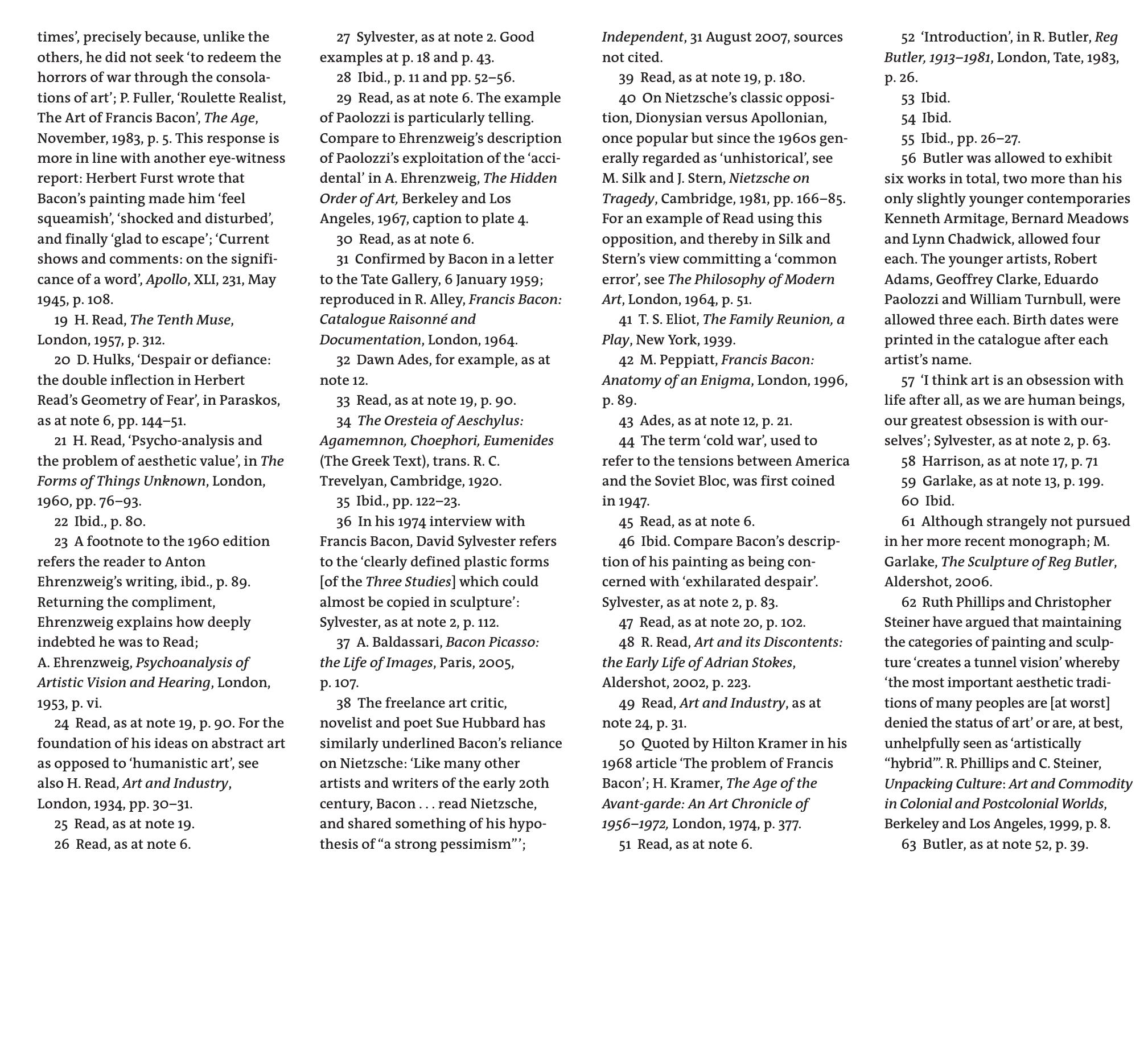 Table 1 - Francis Bacon and the Geometry of Fear