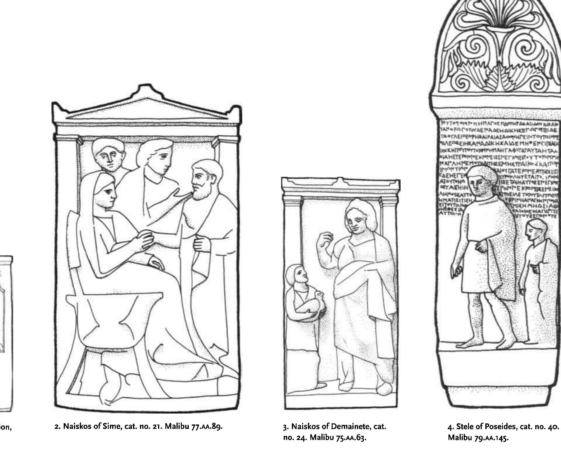 Types of grave stelai: 1) stele with relief panel, 2)