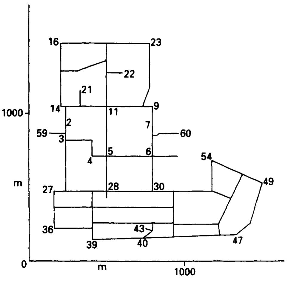 6 large complex system. nodes numbered with pumps at 59 and