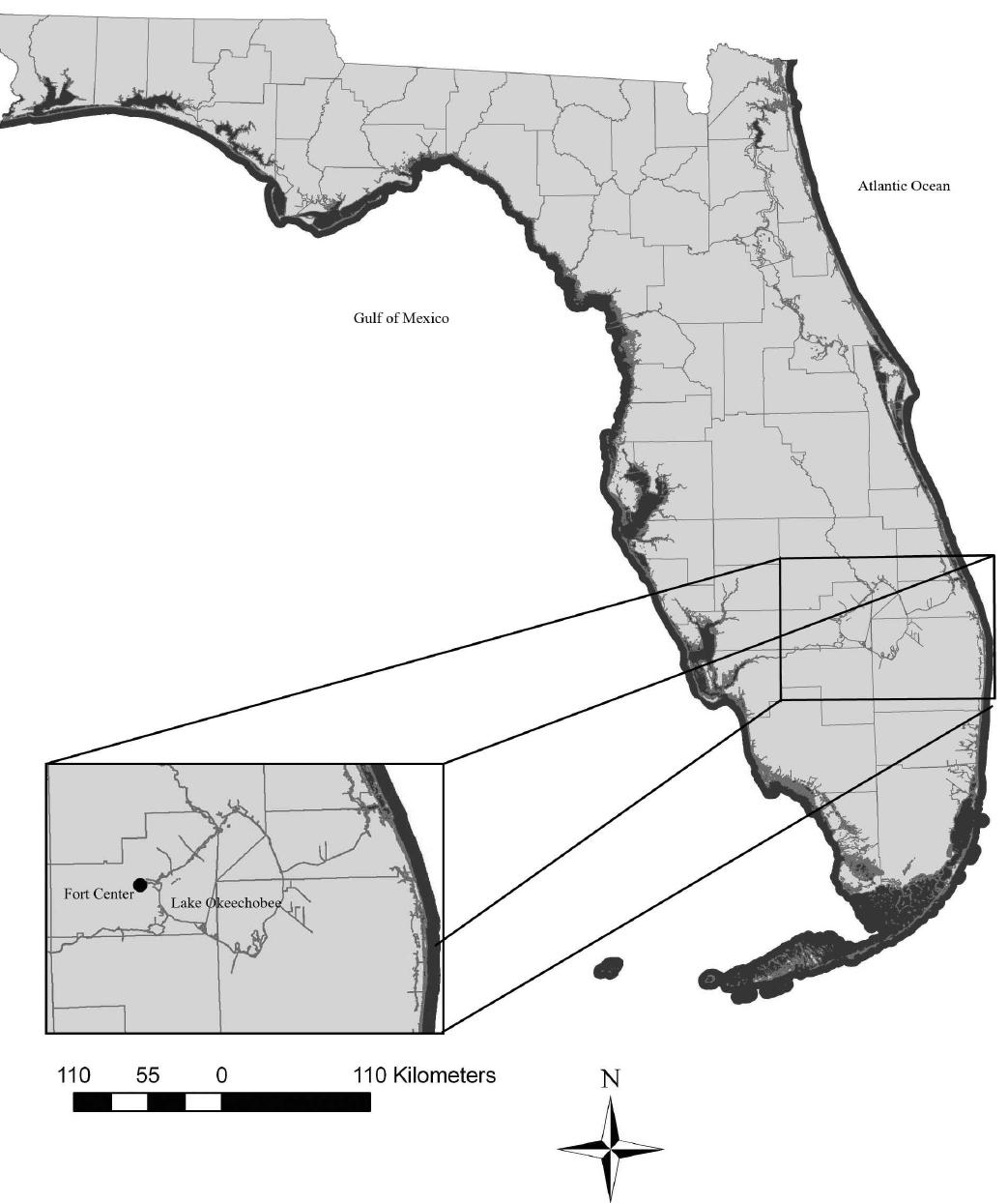 The location of fort center in florida.