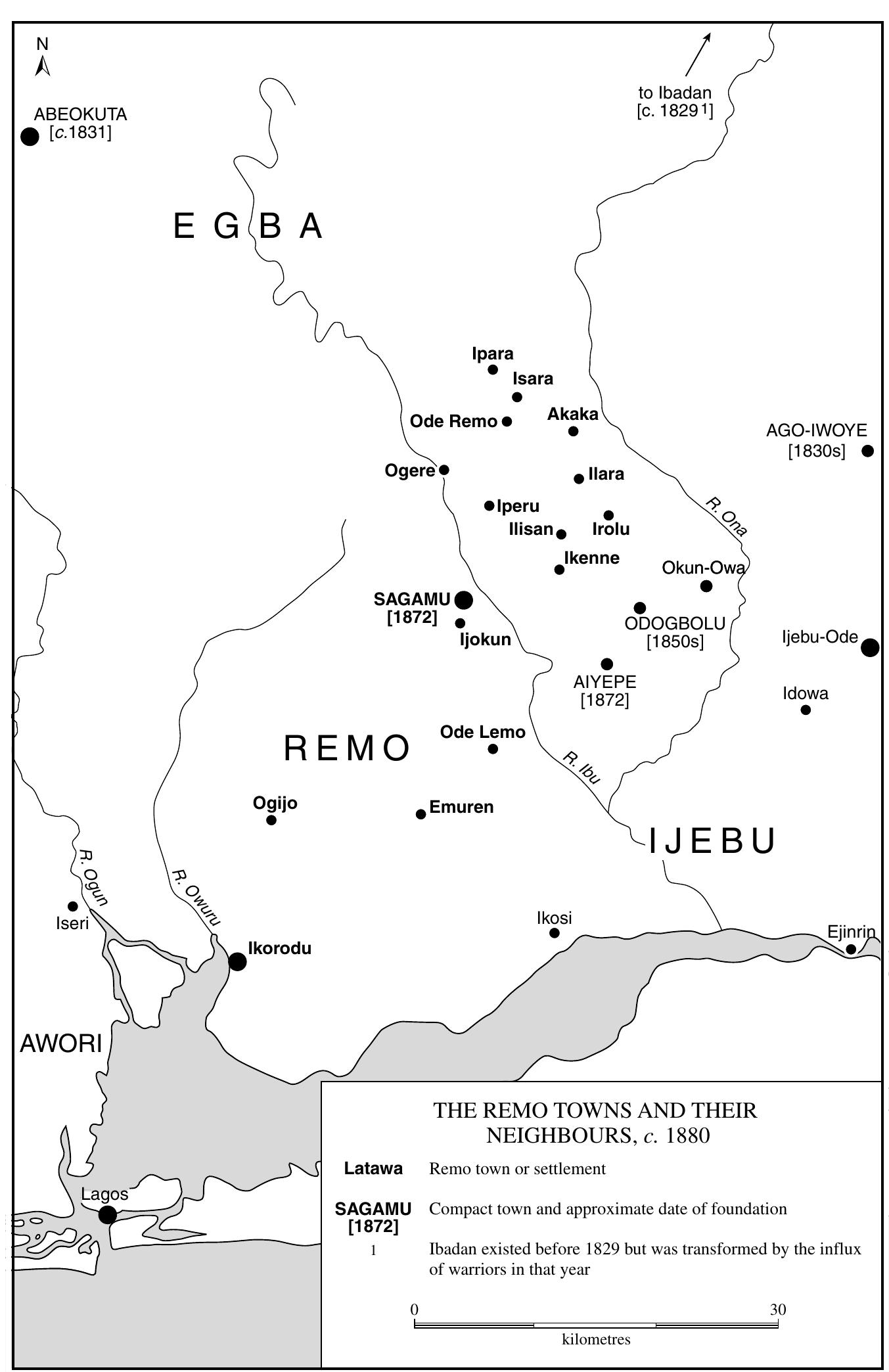Map 3 the remo towns and their neighbours, c.1880 (source: