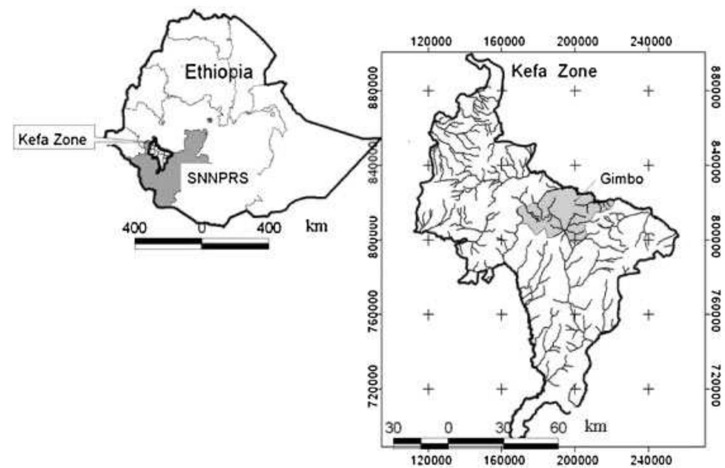Location map of the study area showing the gimbo wereda in