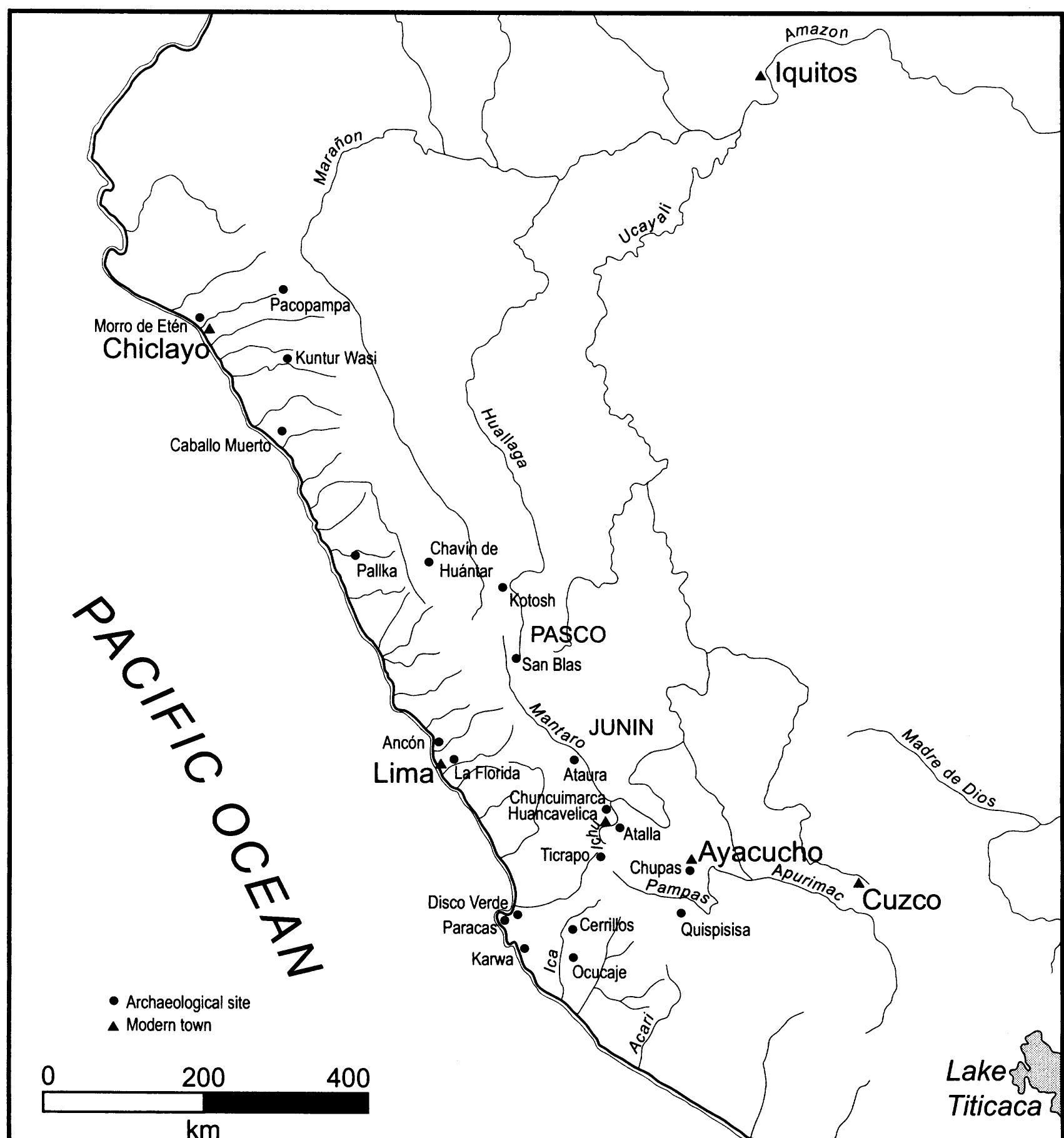 Map of peru, showing location of early horizon