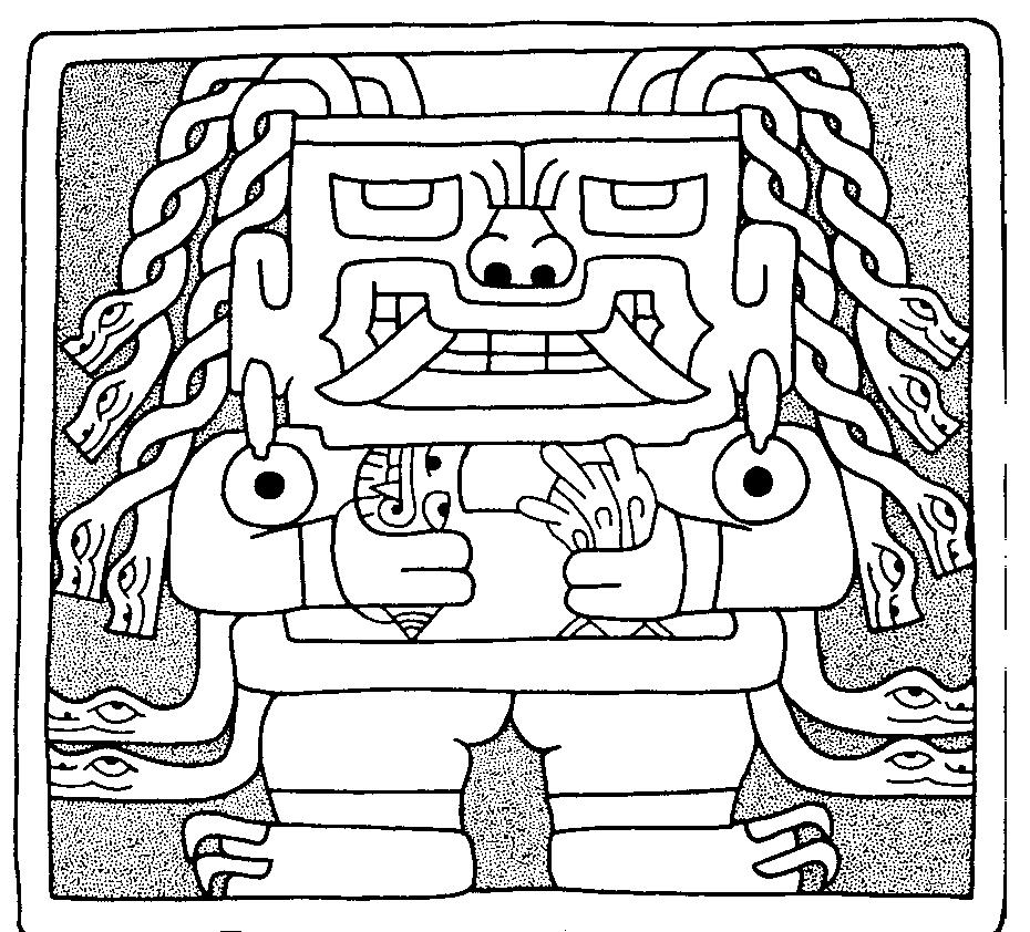 The medusa stone, chavin de hudntar. drawing by richard