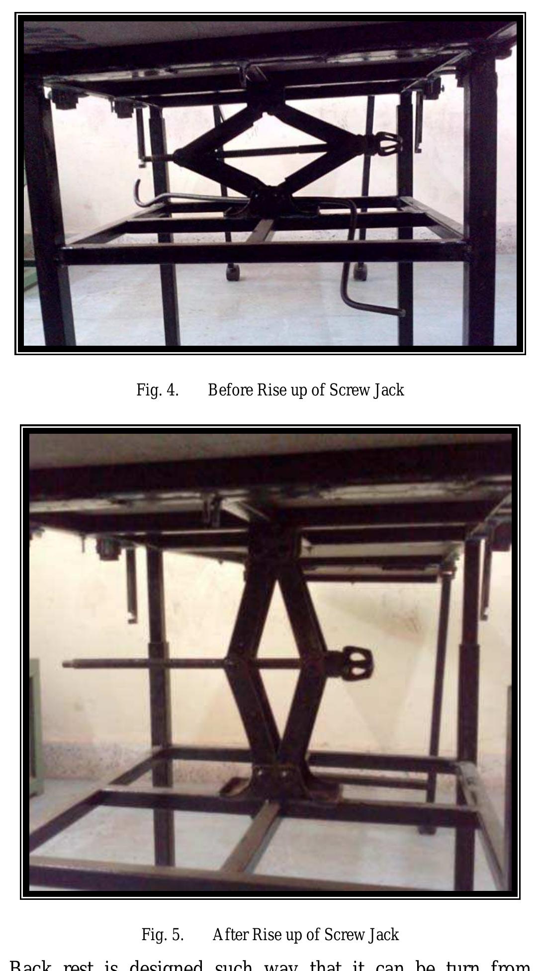 In our developed stretcher we have use screw jack mechanism
