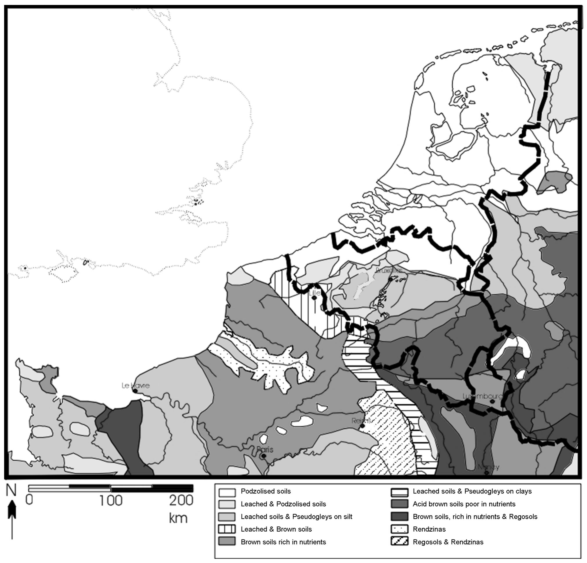 Soil map showing the main soil types. a specific problem is