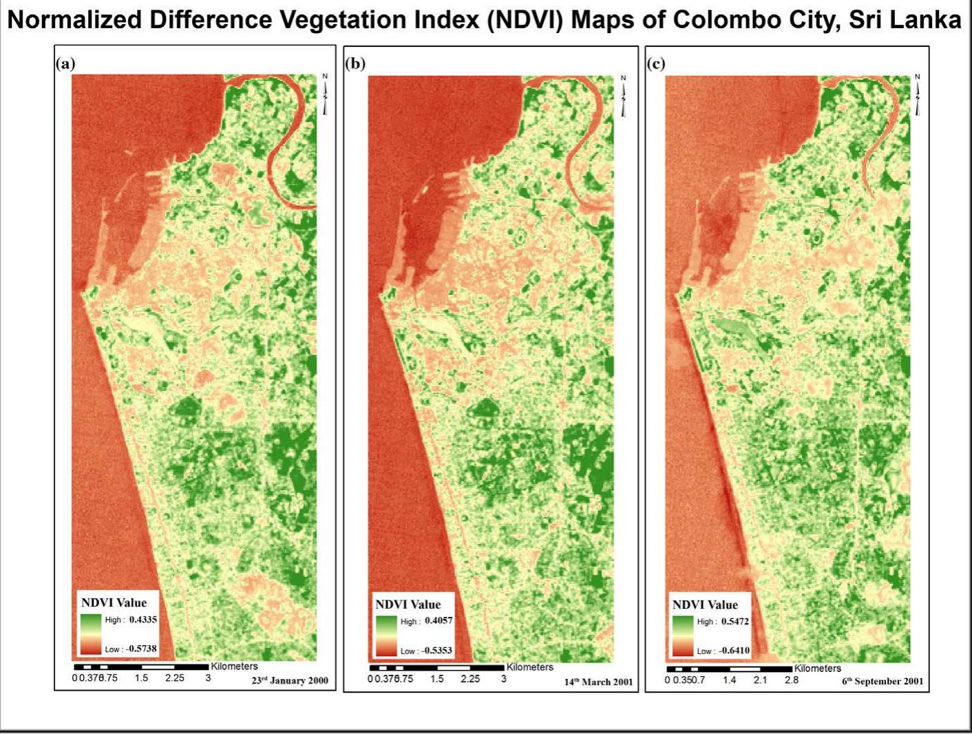 Normalised difference vegetation index (ndvi) maps of