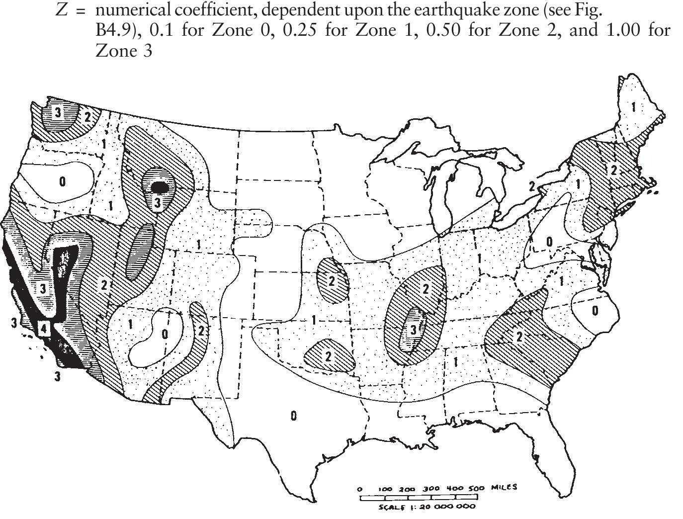 B4.9 map for seismic zones, contiguous 48 states. (ansi