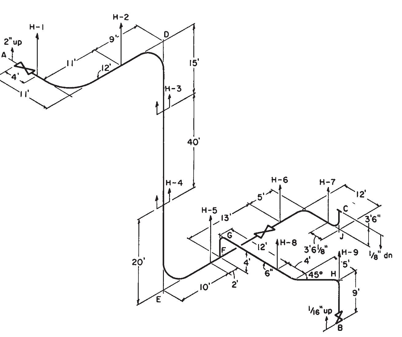 B4.23 one-line piping diagram for calculation of hanger