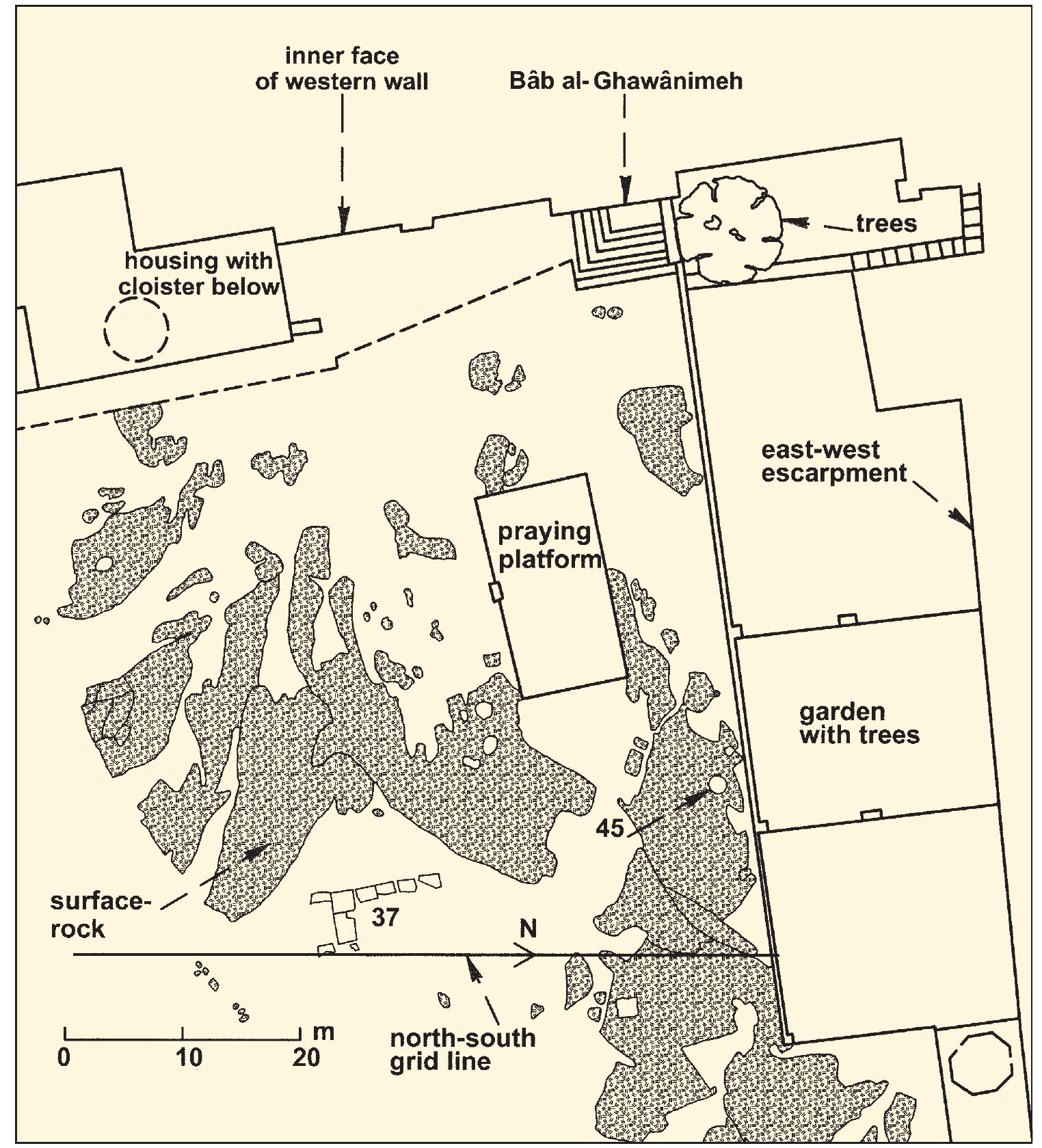 Map of the north-western corner of the temple area, drawn on