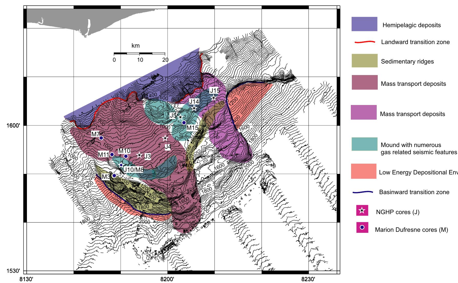 Shallow structures and depositional environment map based on