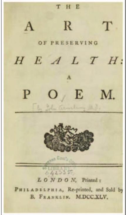 Title page of the art of preserving health: a poem by john