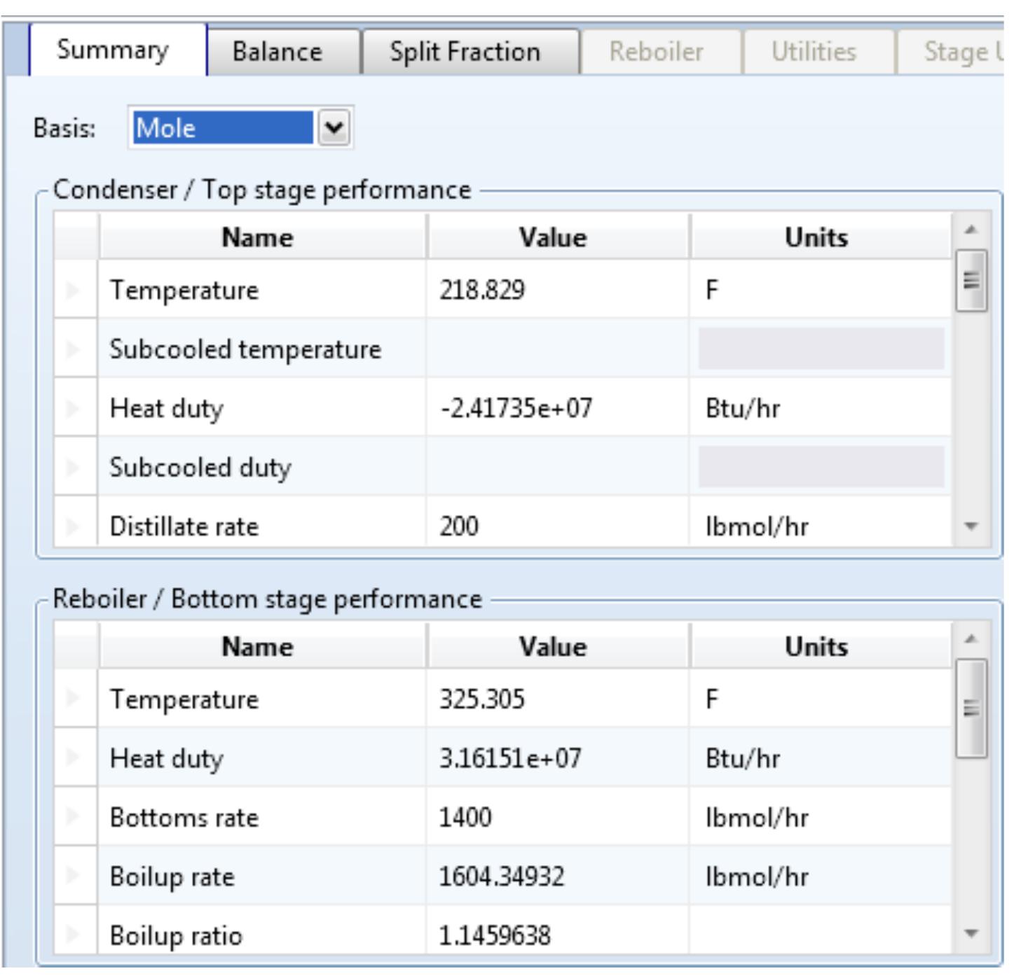 The b1 (radfrac) - results | summary sheet appears: