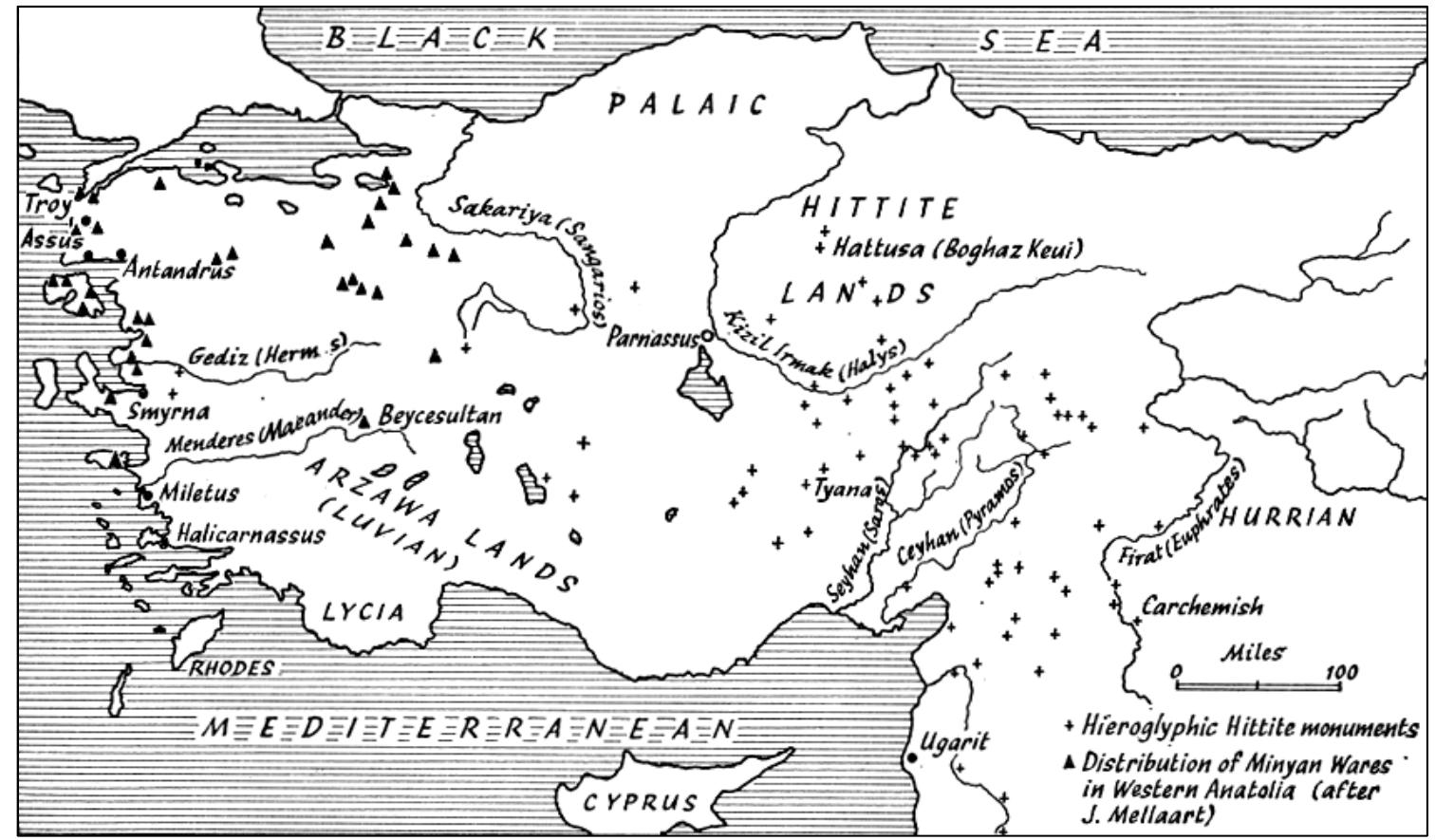 Map of anatolia with distribution zones of (a) luwian