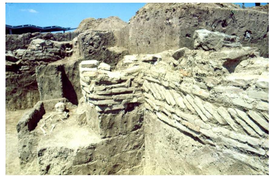 Opus spicatum in the wall of the tomb. photo-documentation