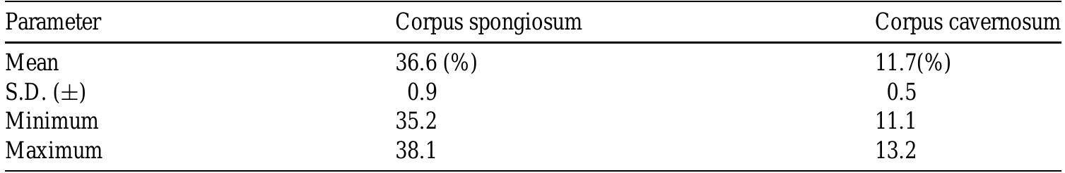 Volumetric density (penis distribution) in corpus spongiosum