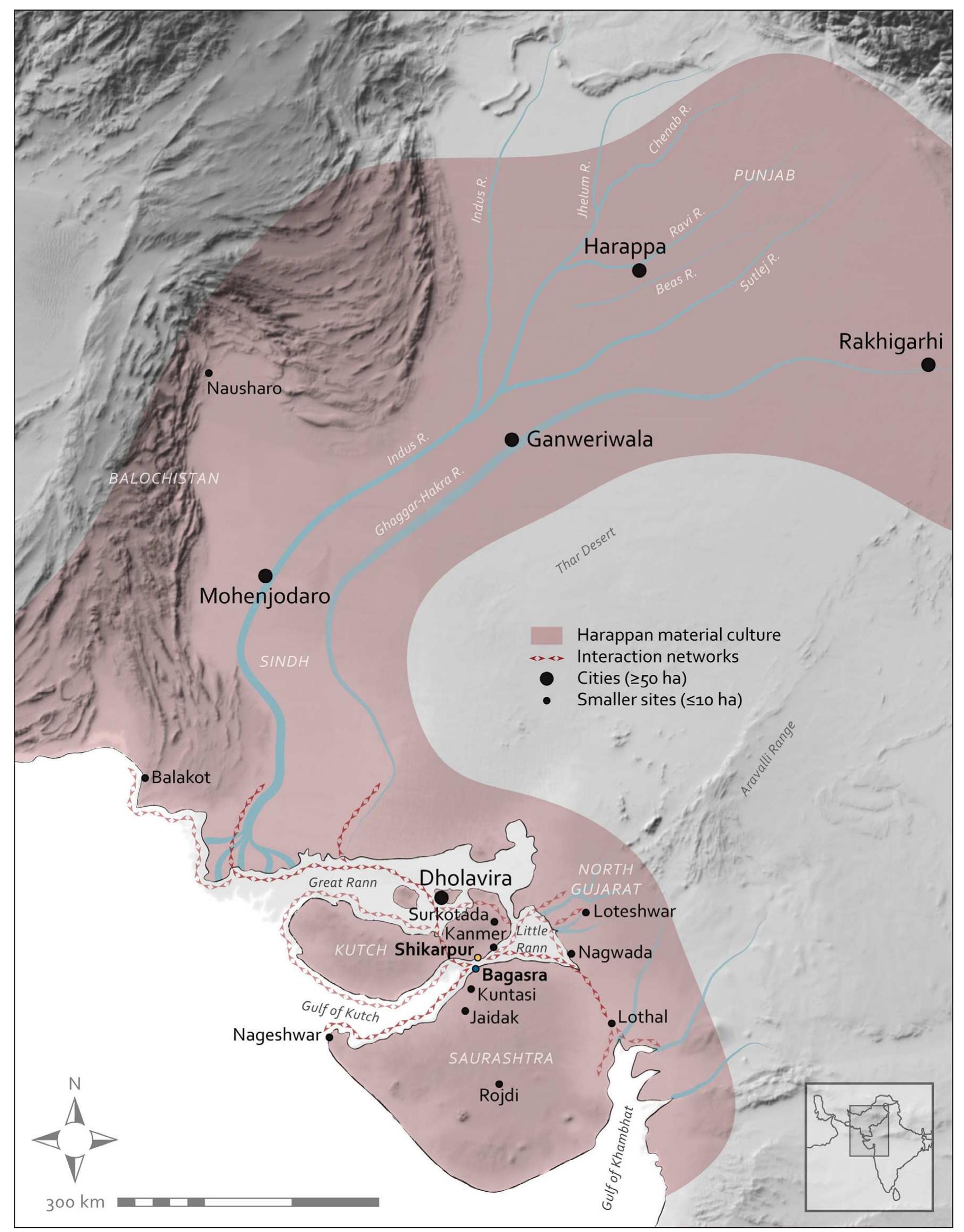 Map of the indus civilization showing archaeological sites