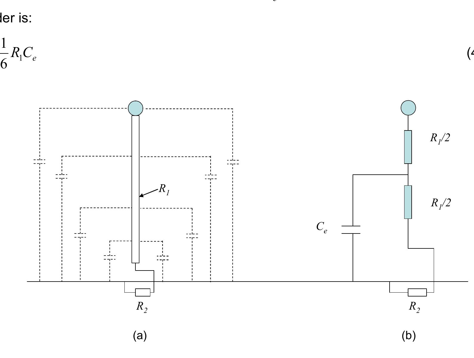 12: (a) stray capacitance of a resistive divider and (b) the