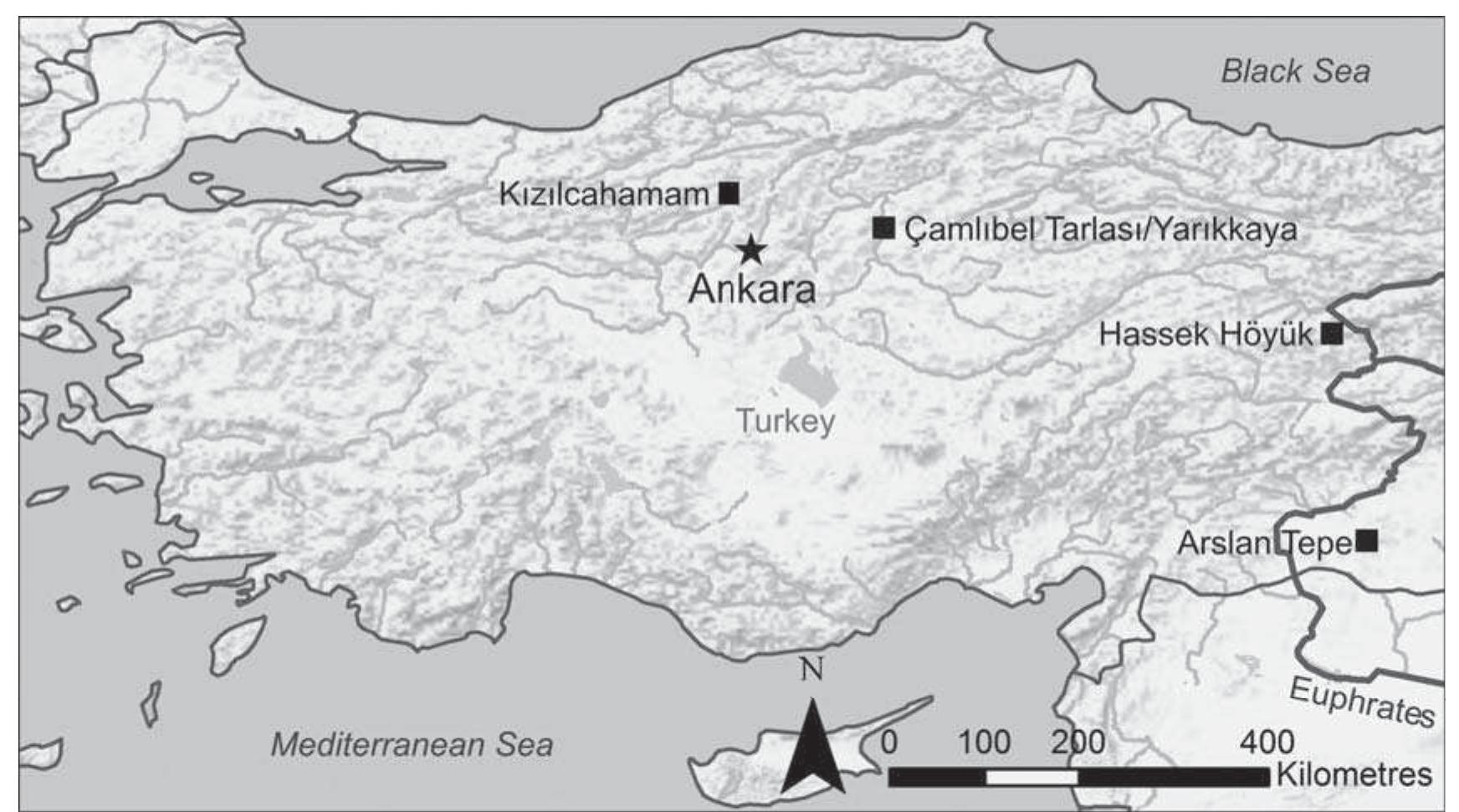 The map of modern-day turkey with locations mentioned in the