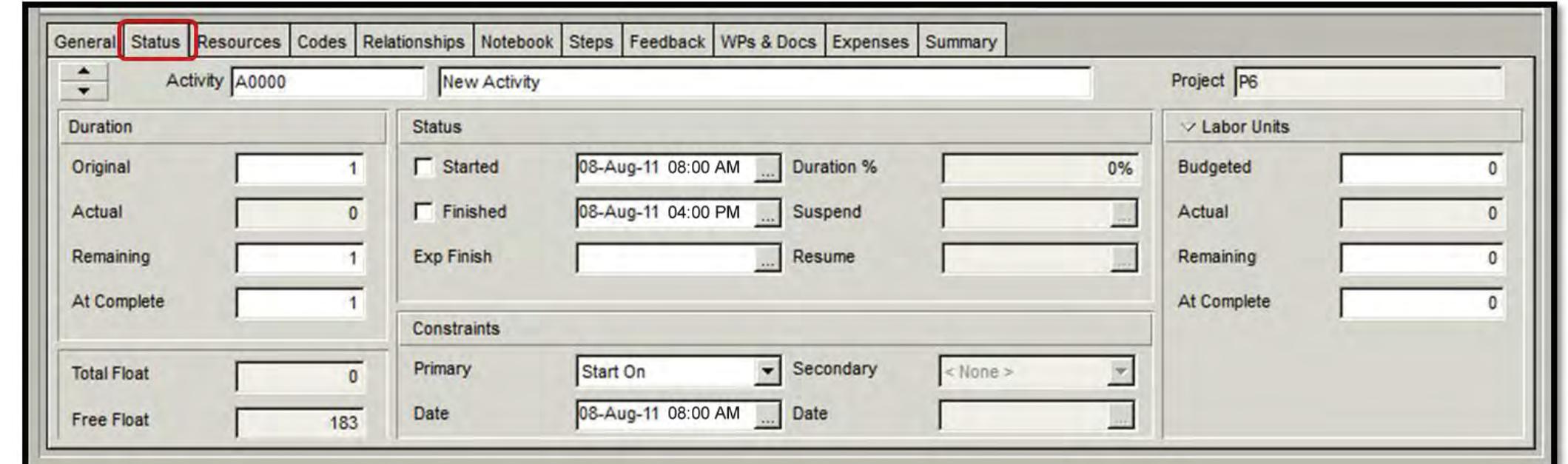 -4 activity window, bottom layout, status tab
