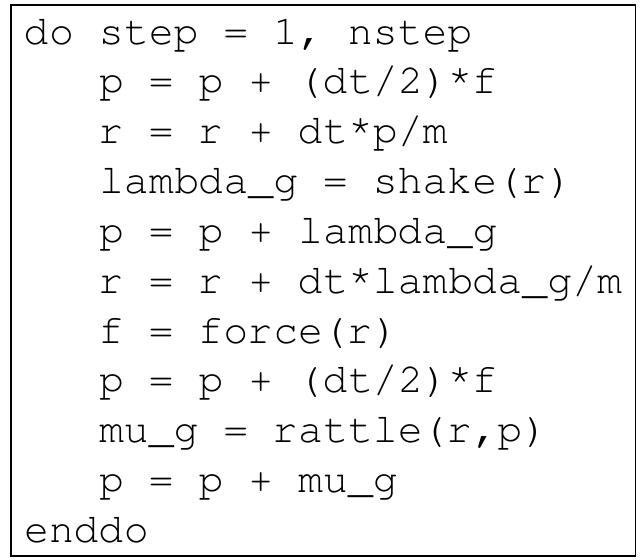 The routine called shake here calculates the constraint