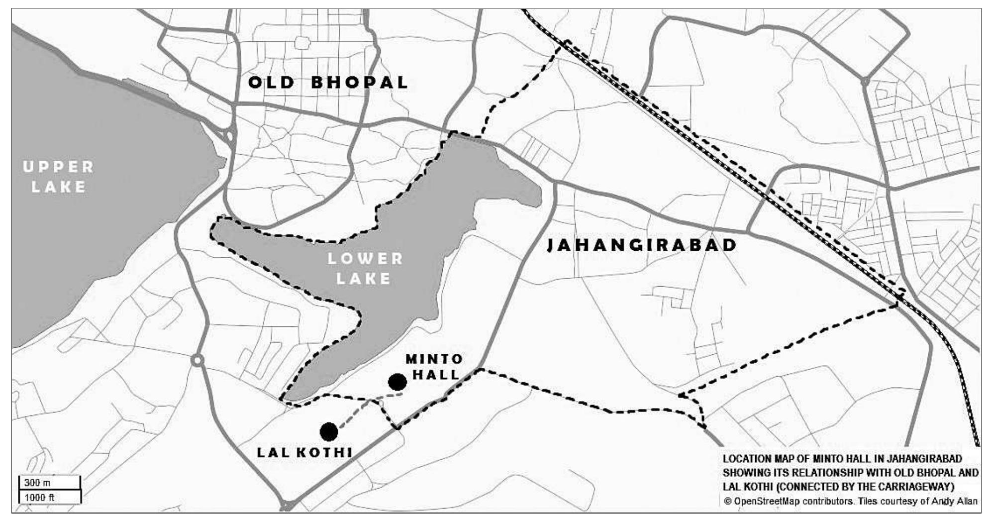 Location map of minto hall in jagangirabad showing its