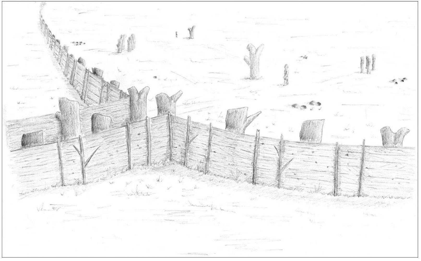 Reconstruction drawing of the meldon bridge palisaded