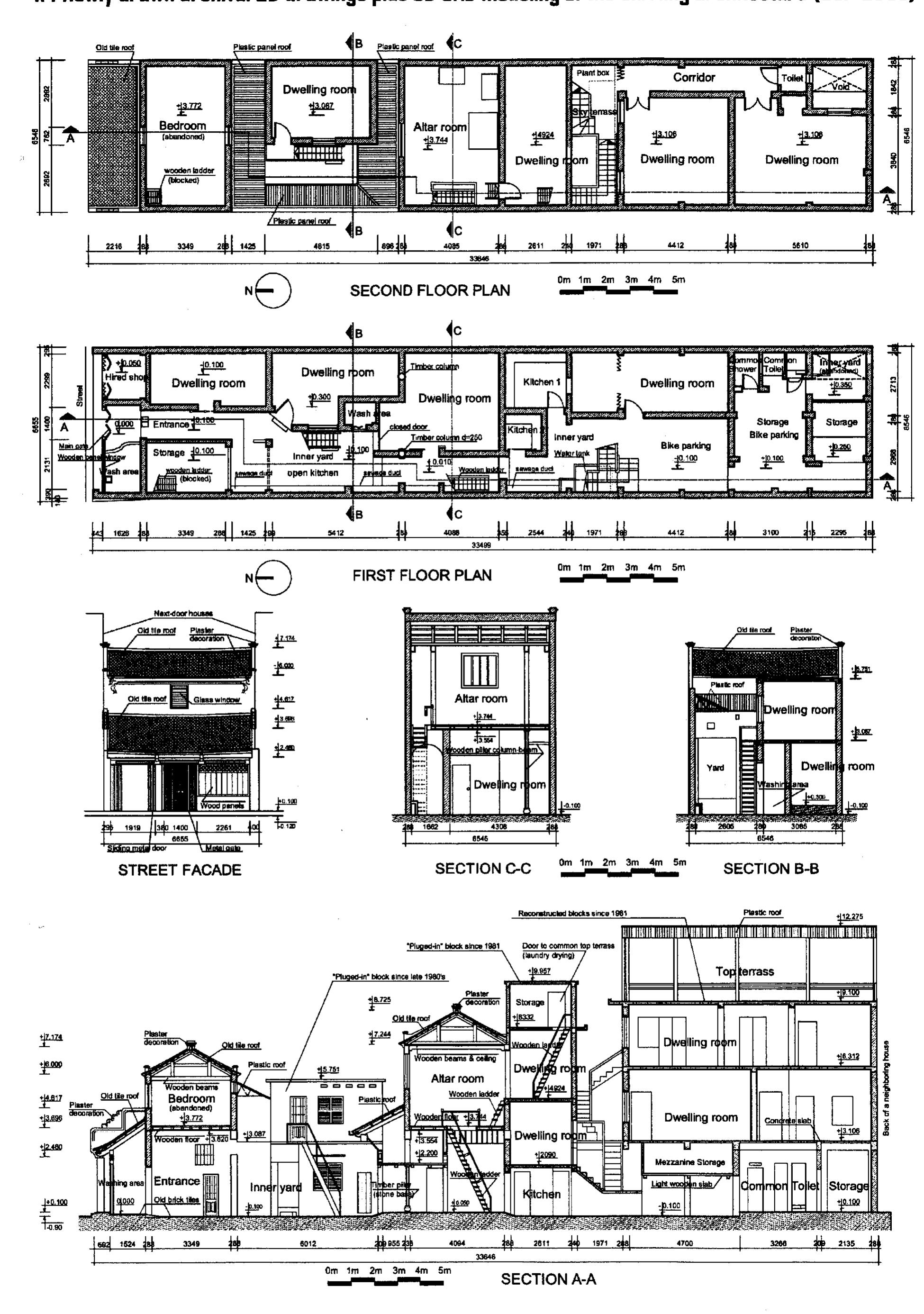 -16 plans, fagade and sections of existing architecture of