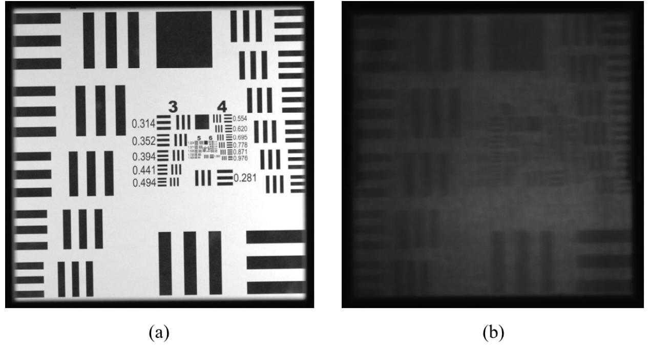 (a) displays a digital image of the usaf test as it is