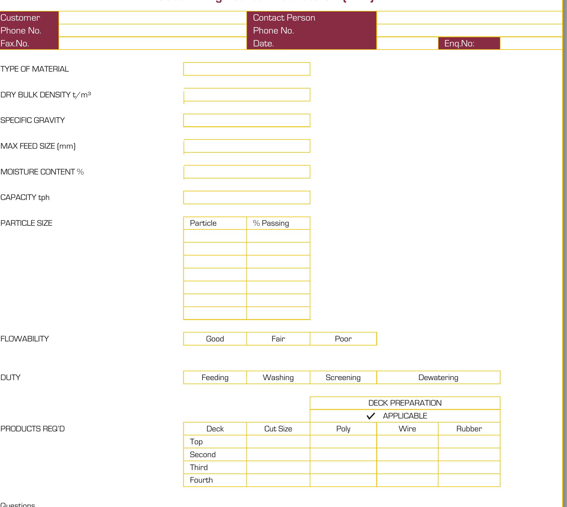 If wet screening, how much water is available and at what
