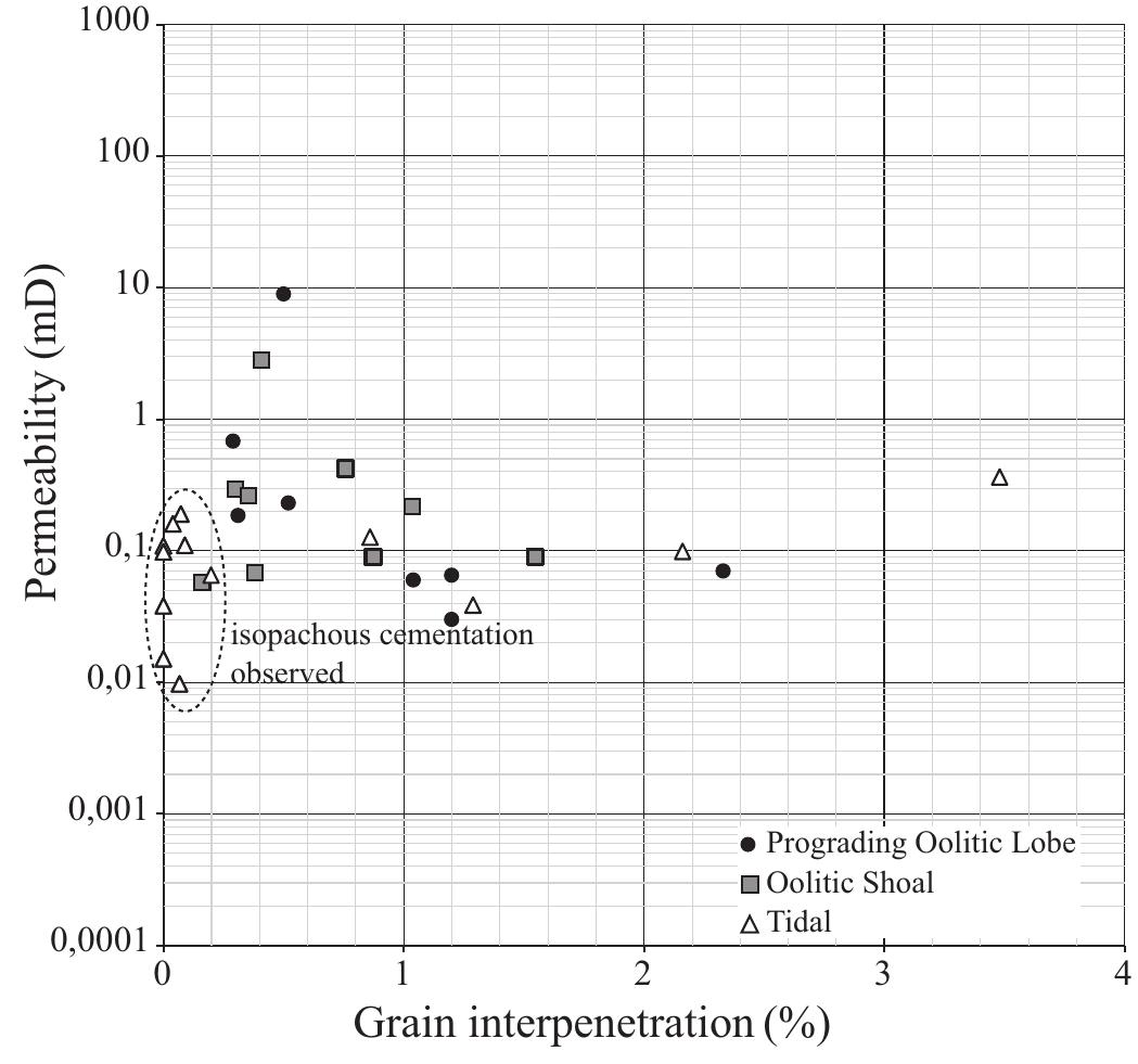 Permeability vs. grain-interpenetration cross-plot. the