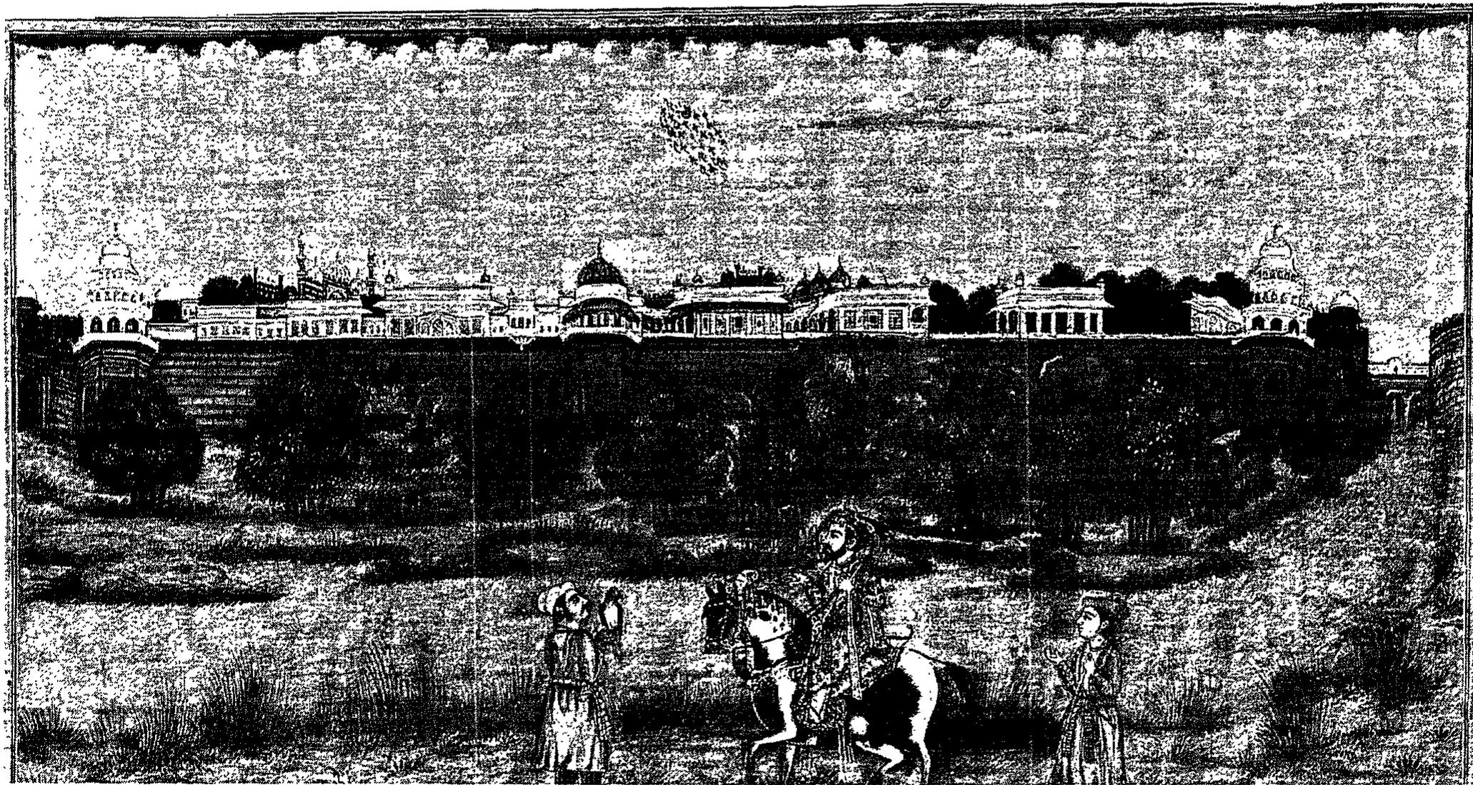 Riverfront view of the red fort of delhi with shah jahan on