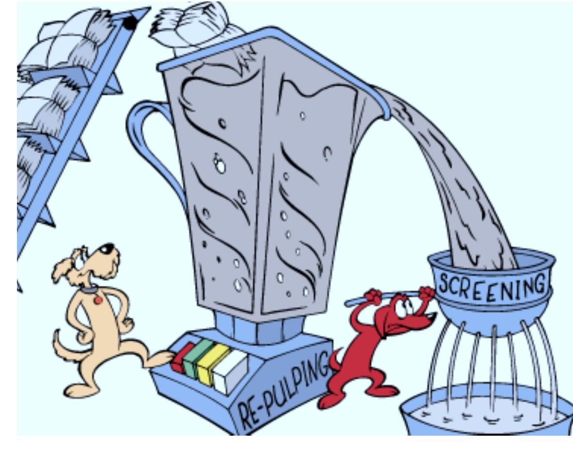 The paper moves by conveyor to a big vat called a pulper,