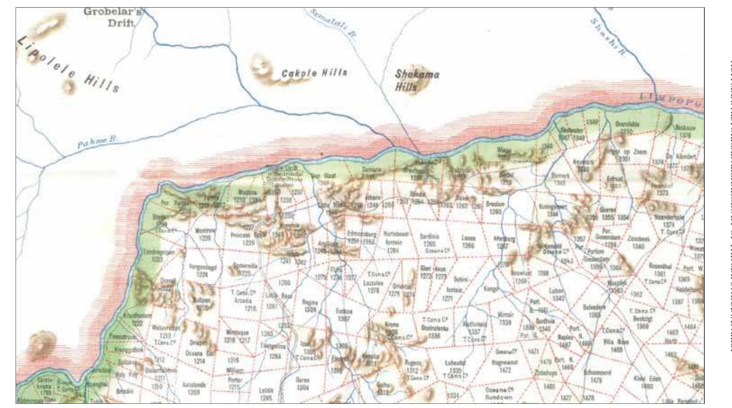 Jeppe’s map of the transvaal (1899) showing european farms