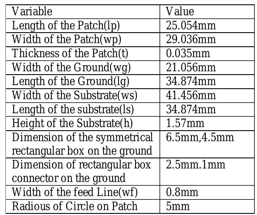 Dimensions of the microstrip patch antenna