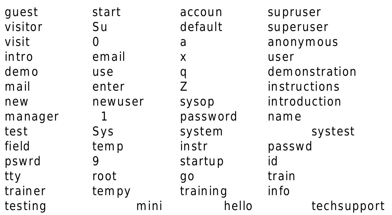 Now here is a whole slew of defaults, common passwords and