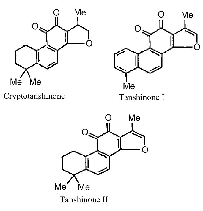 The chemical structures of tanshinone i, tanshinone ii, and